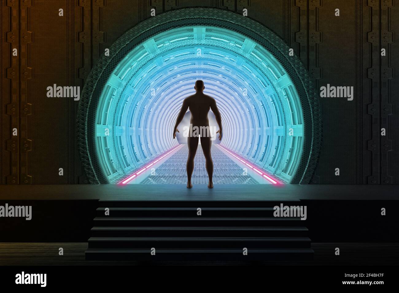 3D illustration. Man representing humanity is standing in front of the ...