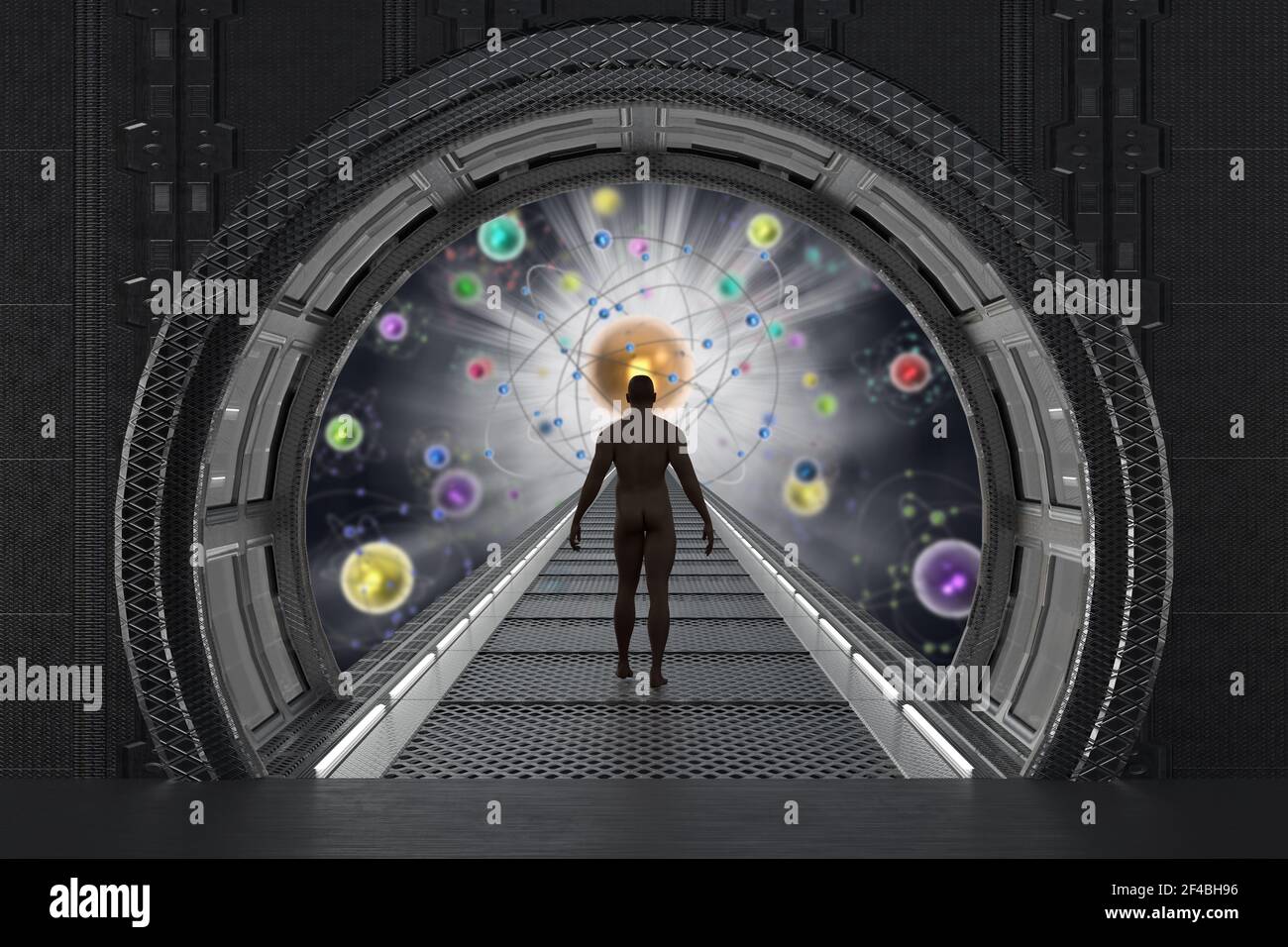 3d illustration. Man representing humanity is traveling on the road ...