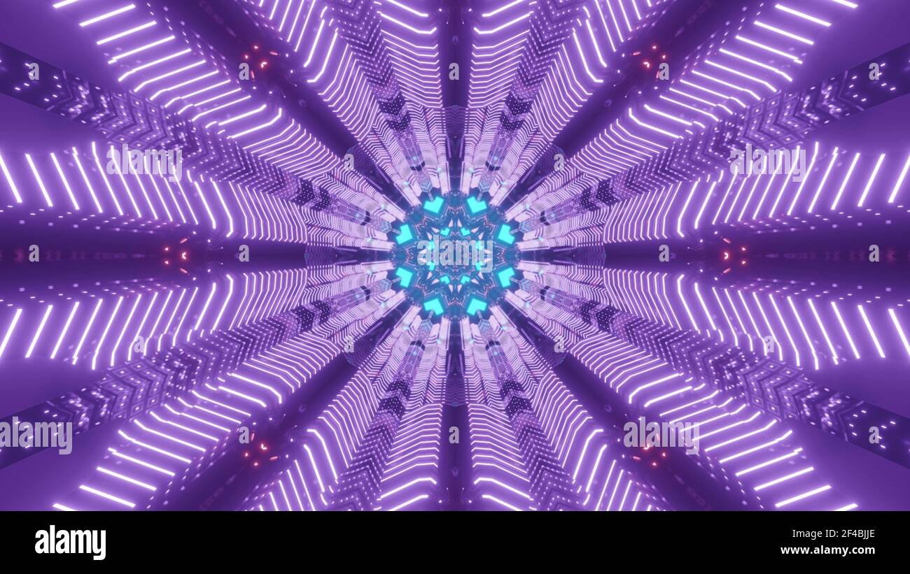 Luminous neon ornament with symmetric design 3d illustration Stock ...