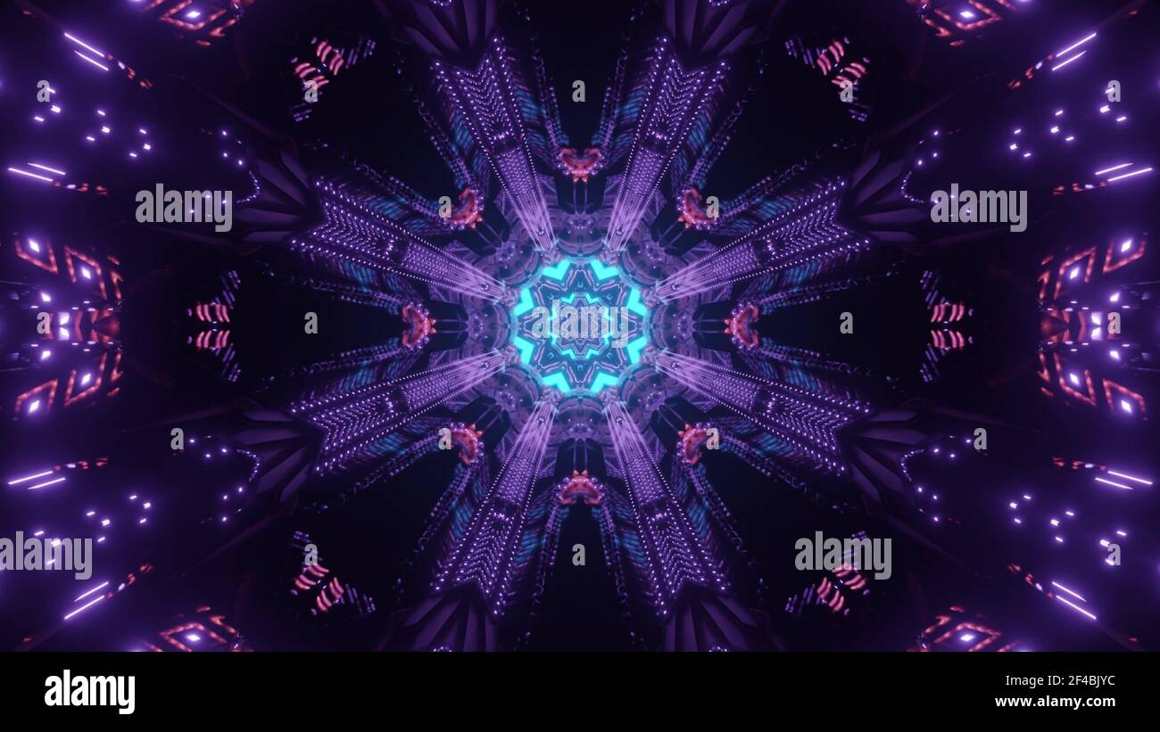 Colorful neon rays in dark futuristic tunnel 3d illustration Stock ...
