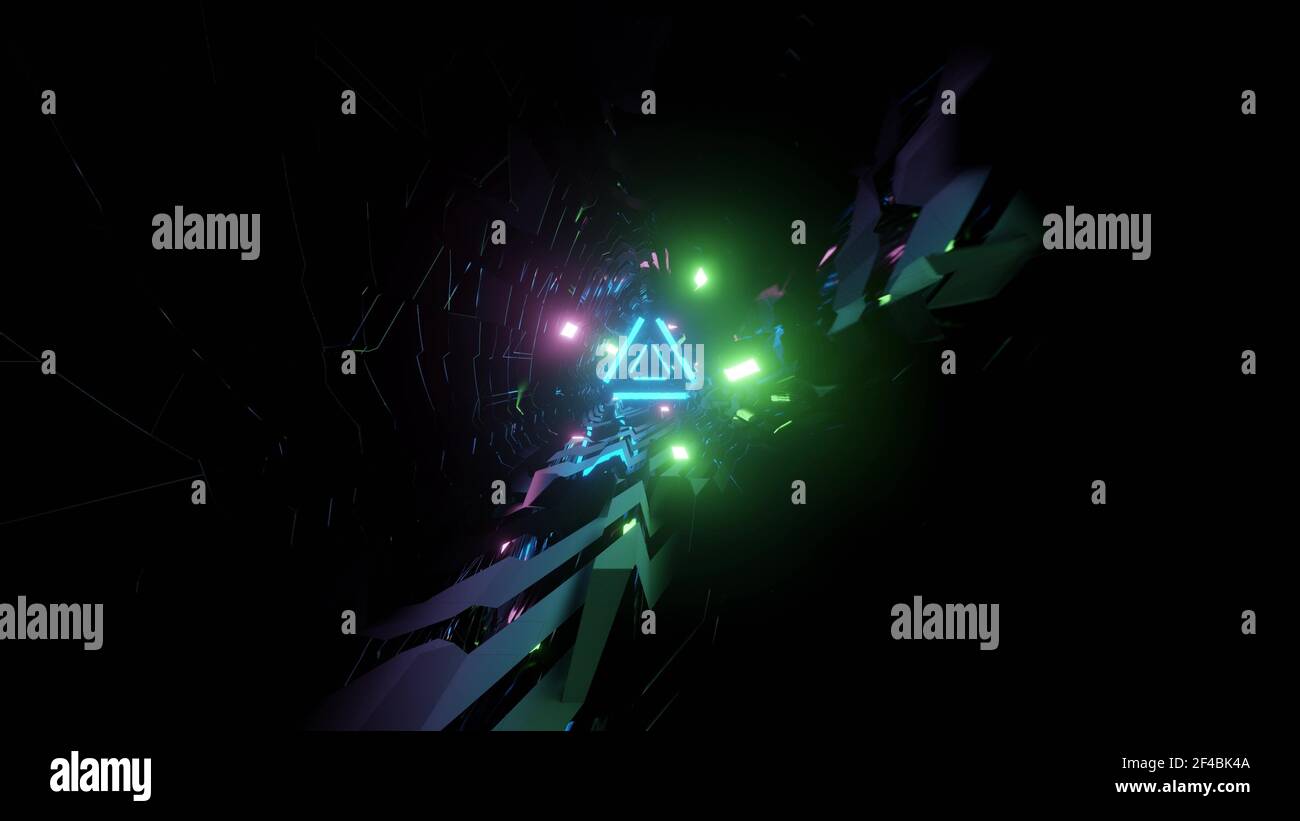 Triangle tunnel in neon light 3d illustration Stock Photo - Alamy