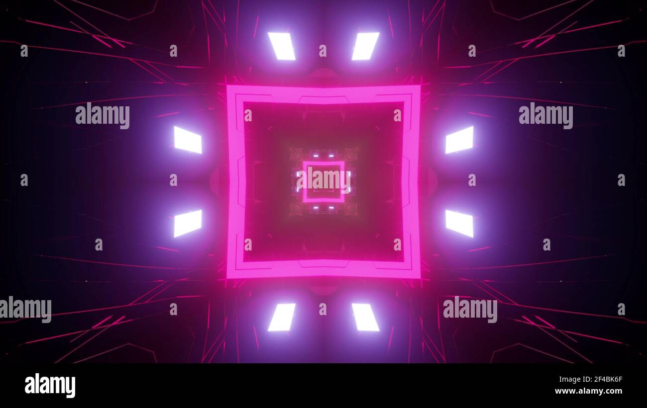 Bright neon square tunnel 3d illustration Stock Photo - Alamy