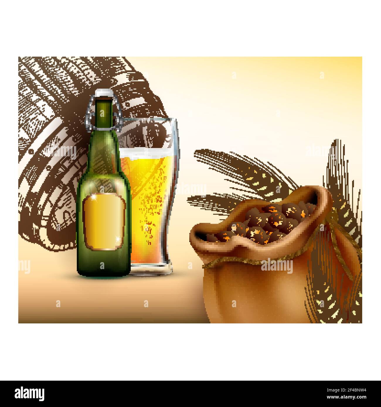 Beer Alcoholic Drink Promotional Poster Vector Illustration Stock ...