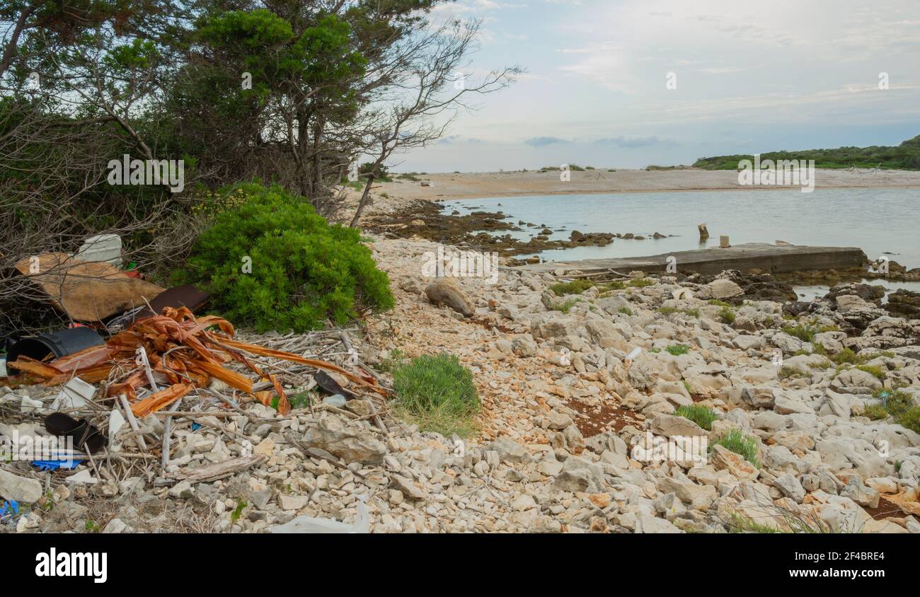 Plastic garbage by the sea. Environment concept. Environmental problem ...