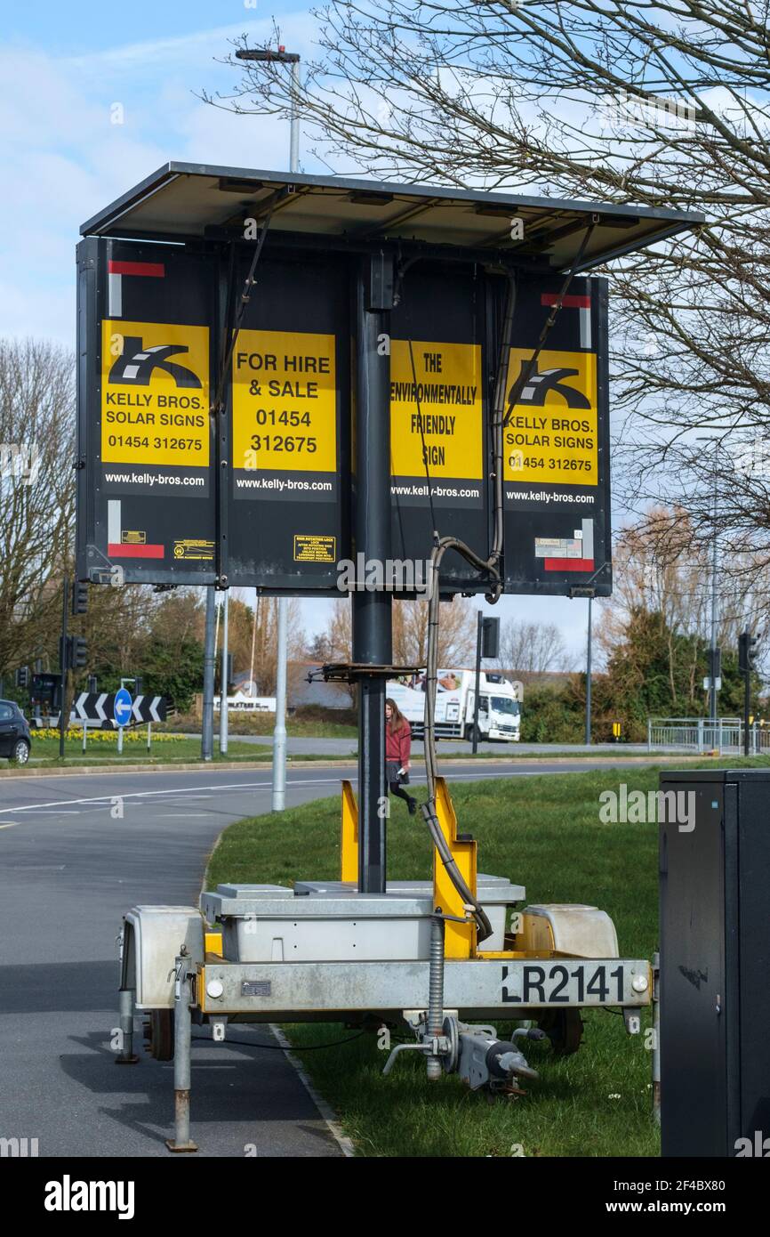 The rear of a solar powered road sign. Provided by Kelly signs Stock ...