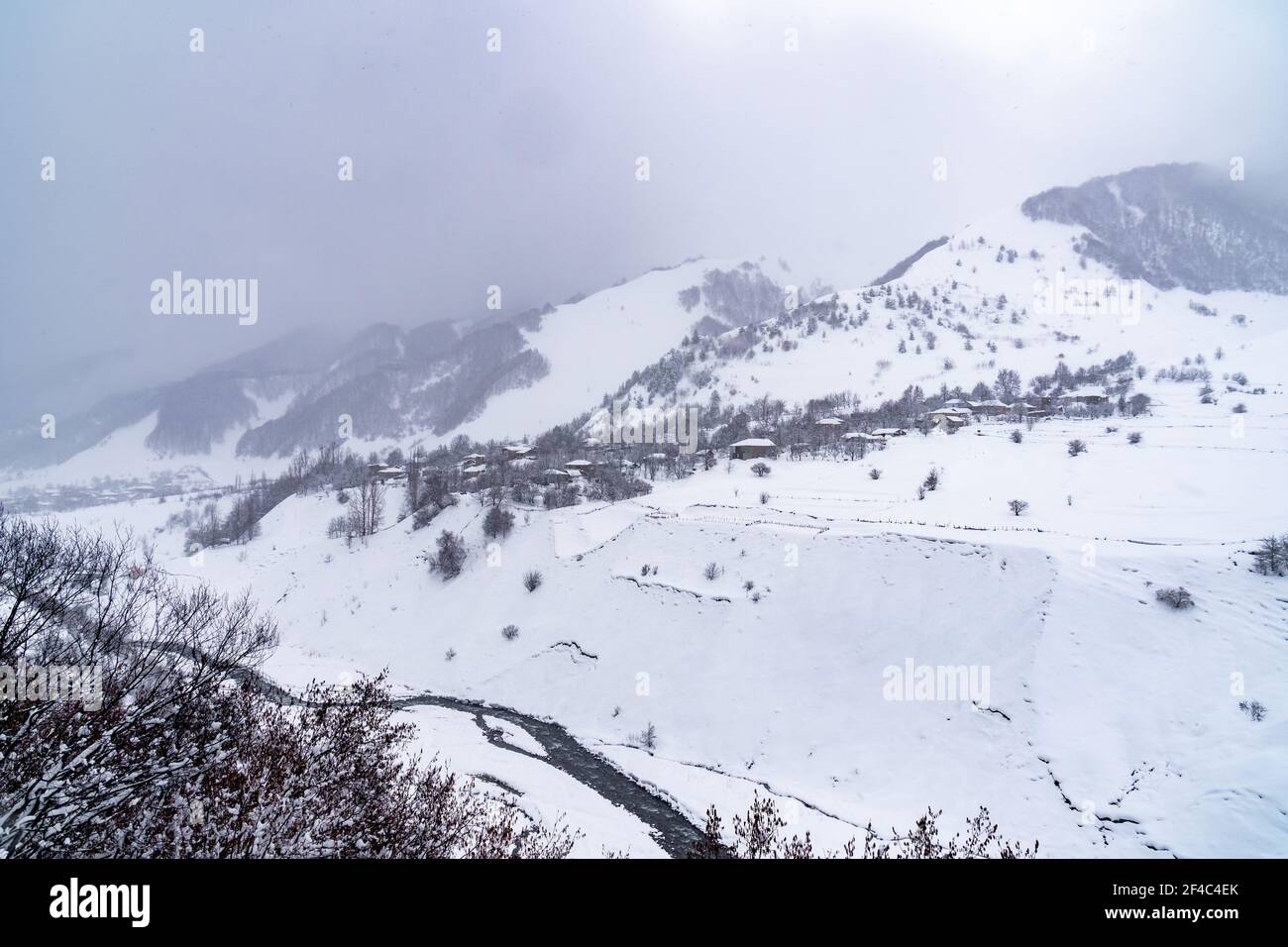 Village Zemo Mleta with covered snow, beautifull landscape, Georgia ...
