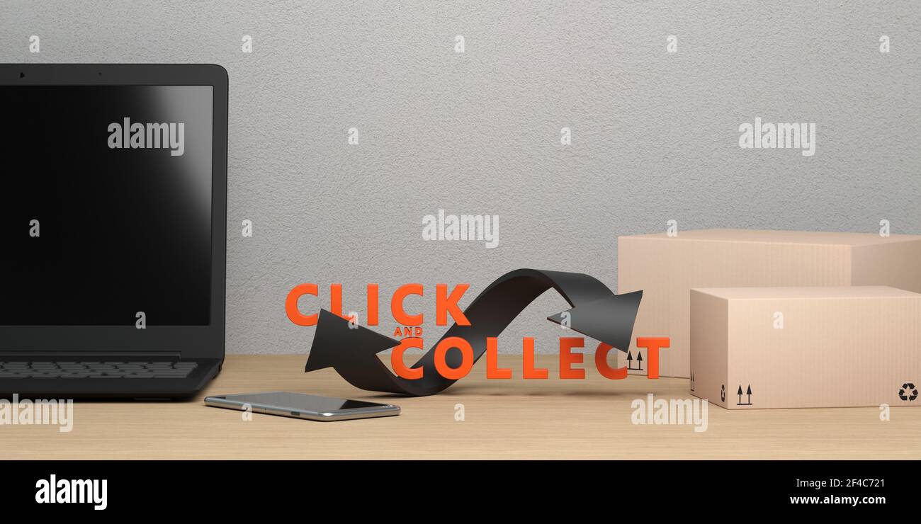 click and collect illustration - 3d rendering Stock Photo - Alamy