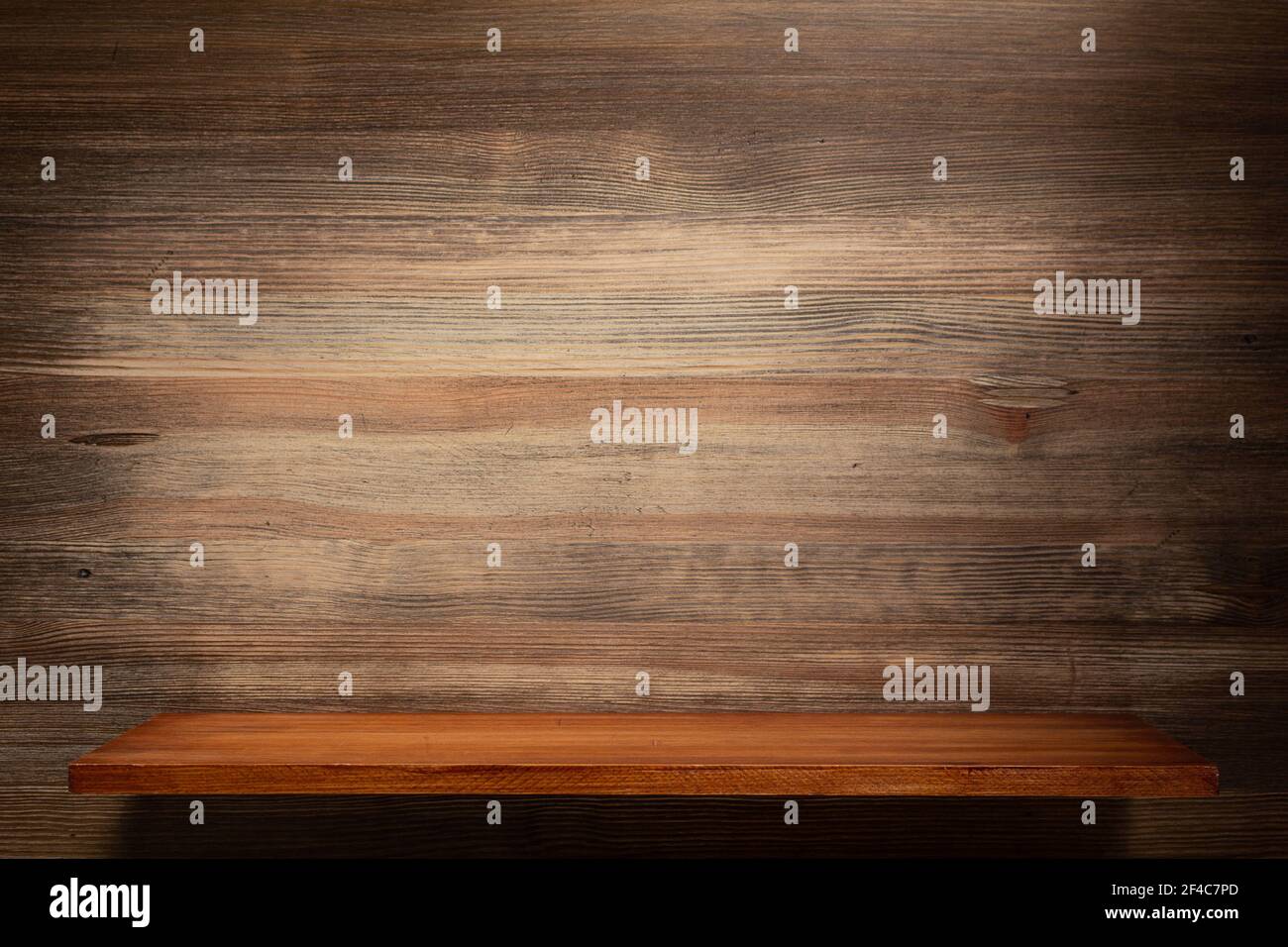Wooden shelf and wood background of wall texture. Brown book shelf at ...