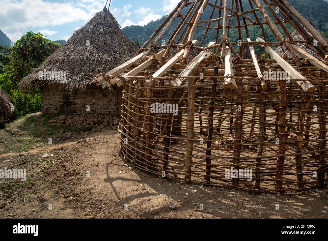 A traditional Kogi home is under construction in La Guajira, Colombia ...