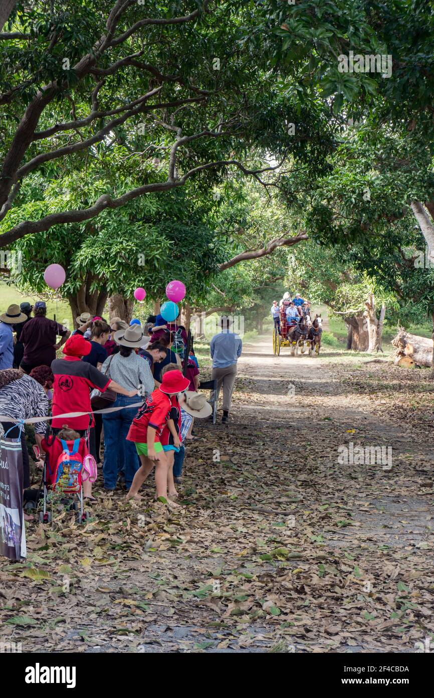 Line up of people wanting a ride on the vintage restored Australian ...