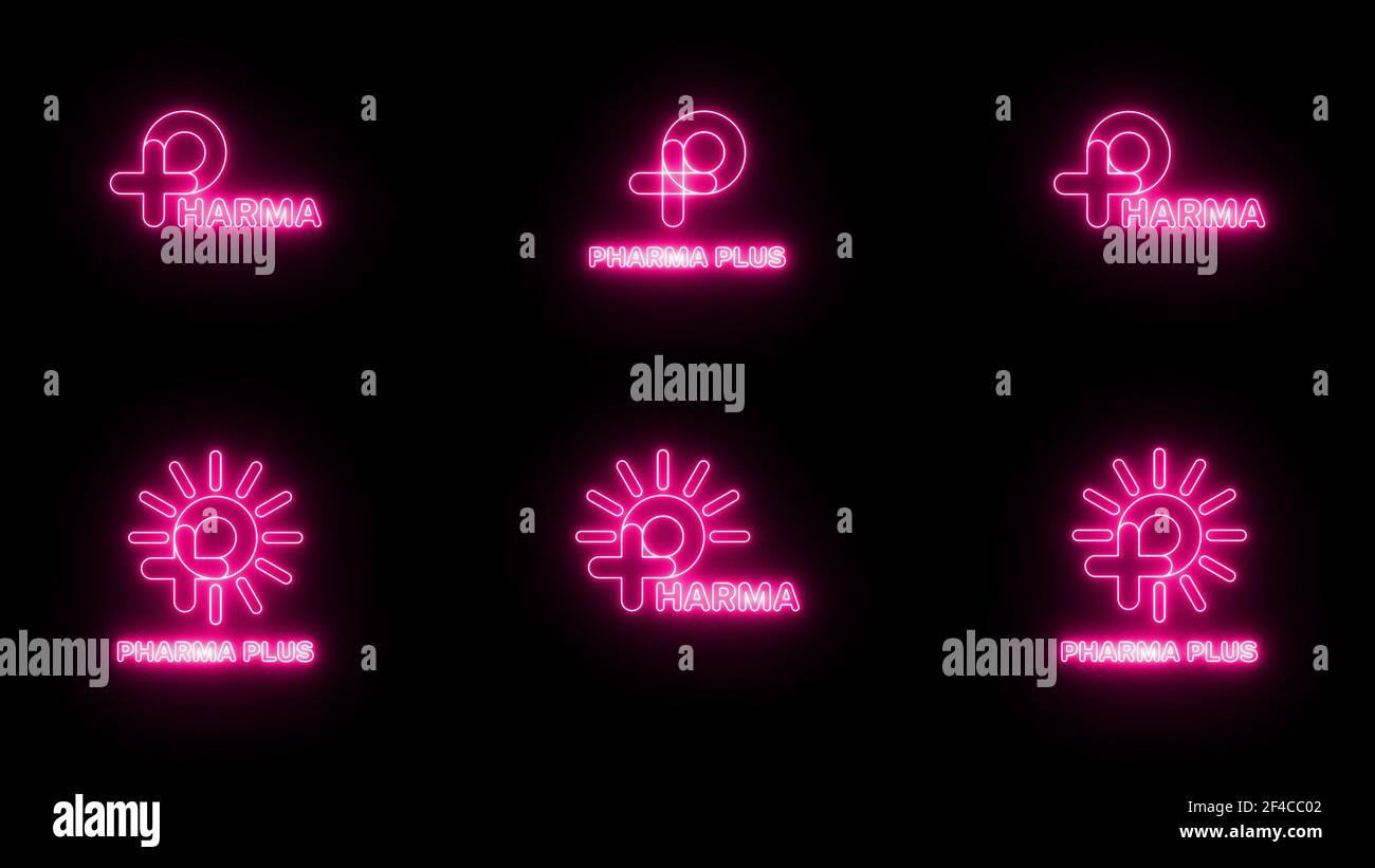 Set of Neon pink sign P logo banner background. P with plus and sun ...
