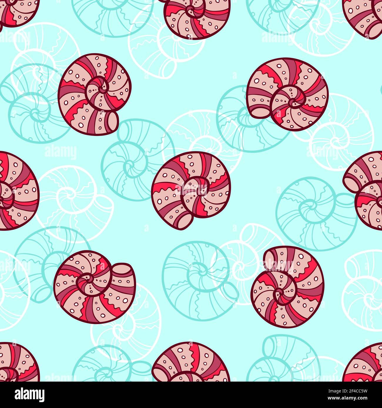 Marine seamless pattern with sea shells on a green background. Hand ...
