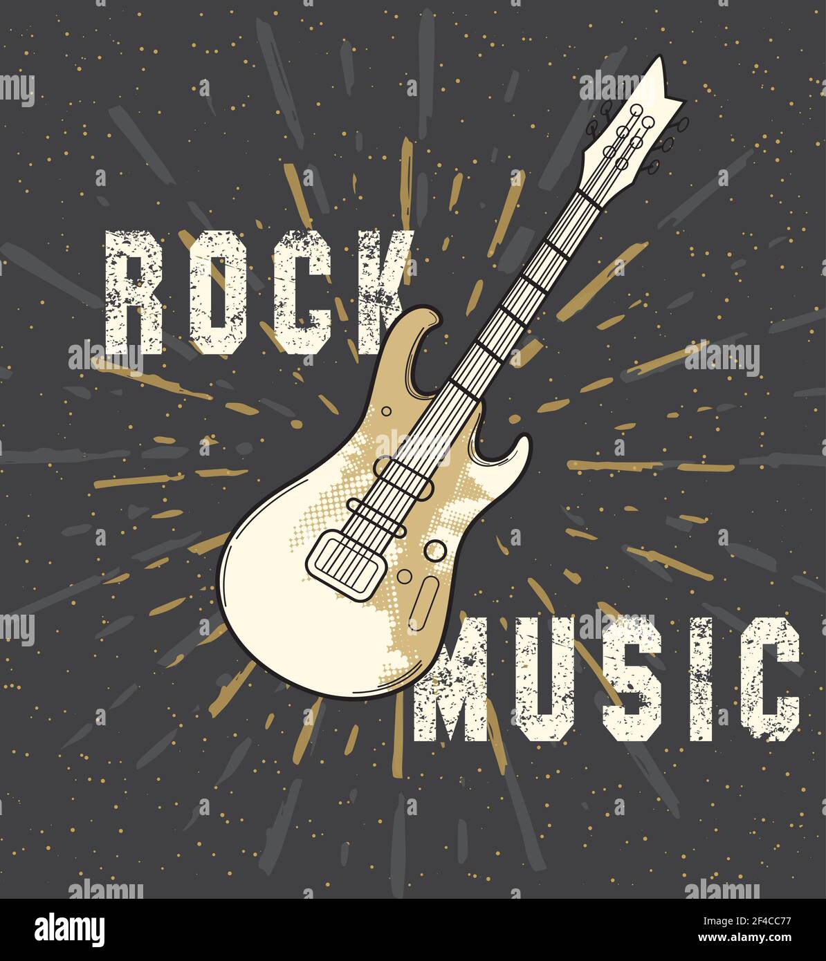 Grunge rock music poster with guitar on a black background. Vector ...