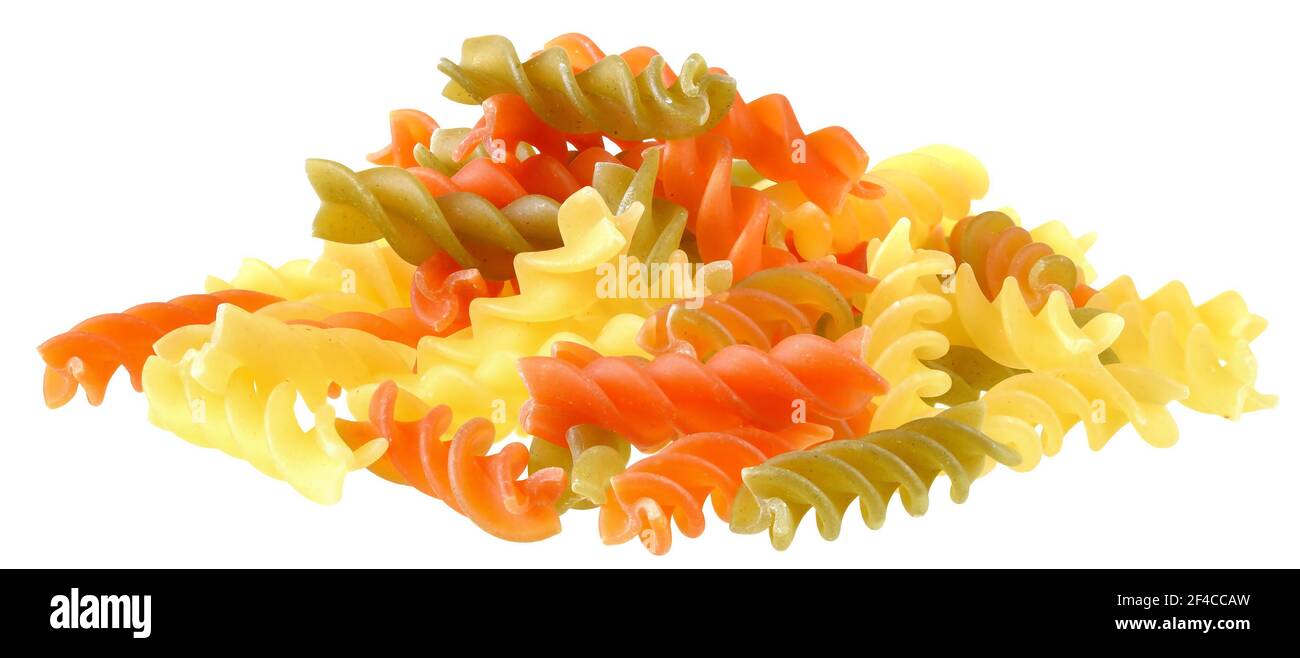 Fusilli tricolor pasta isolated on a white background Stock Photo - Alamy