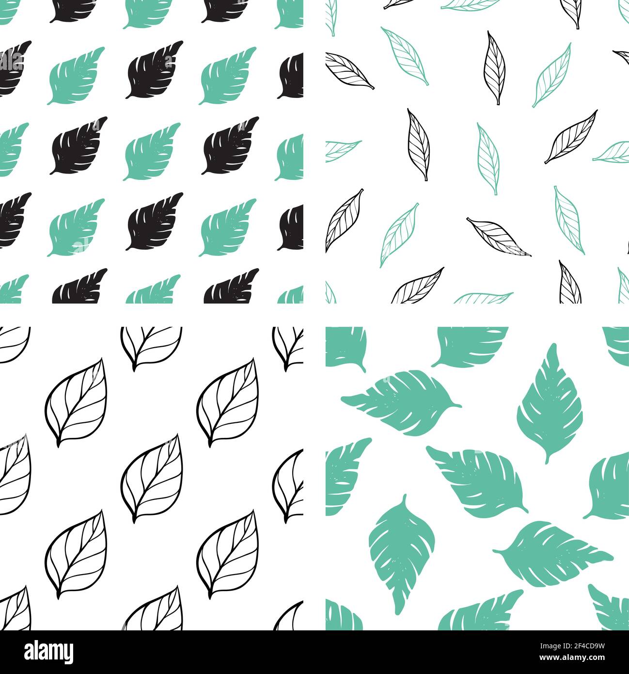 Set of decorative vector floral seamless patterns with green and black ...