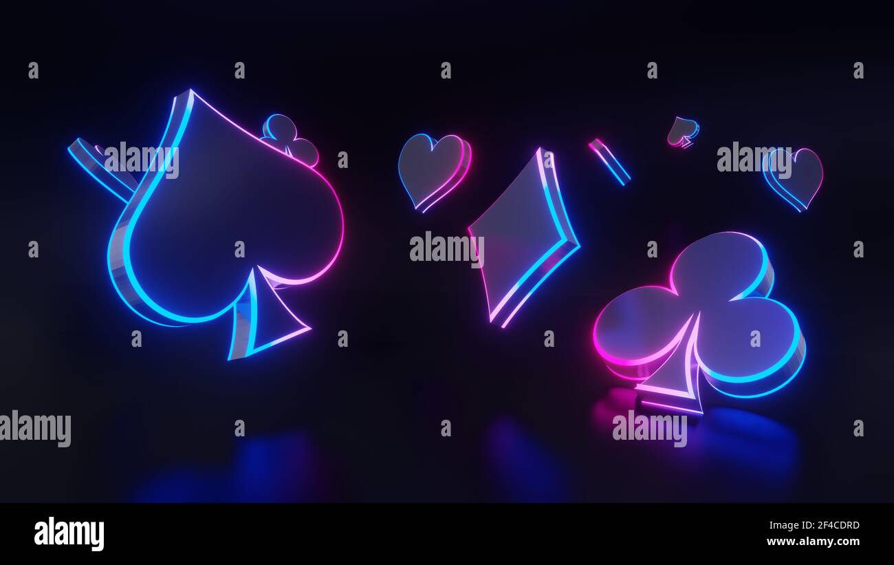 3D icon of a casino card suit set in blue and pink neon style on a ...