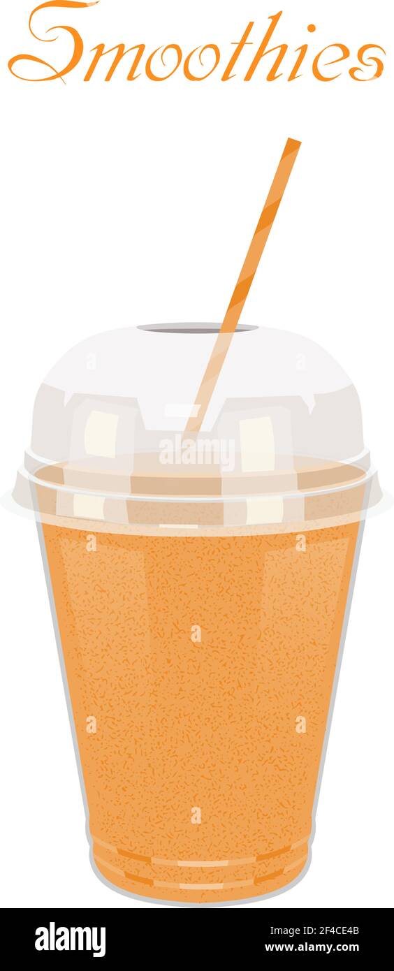 Vector illustration high glass cup with a yellow smoothie. Healthy ...