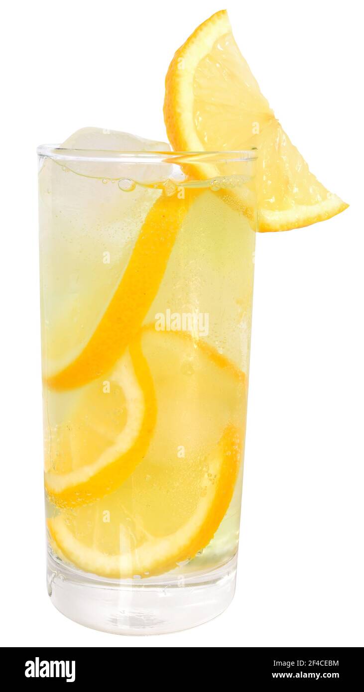 Lemonade with ice cubes on white background Stock Photo - Alamy