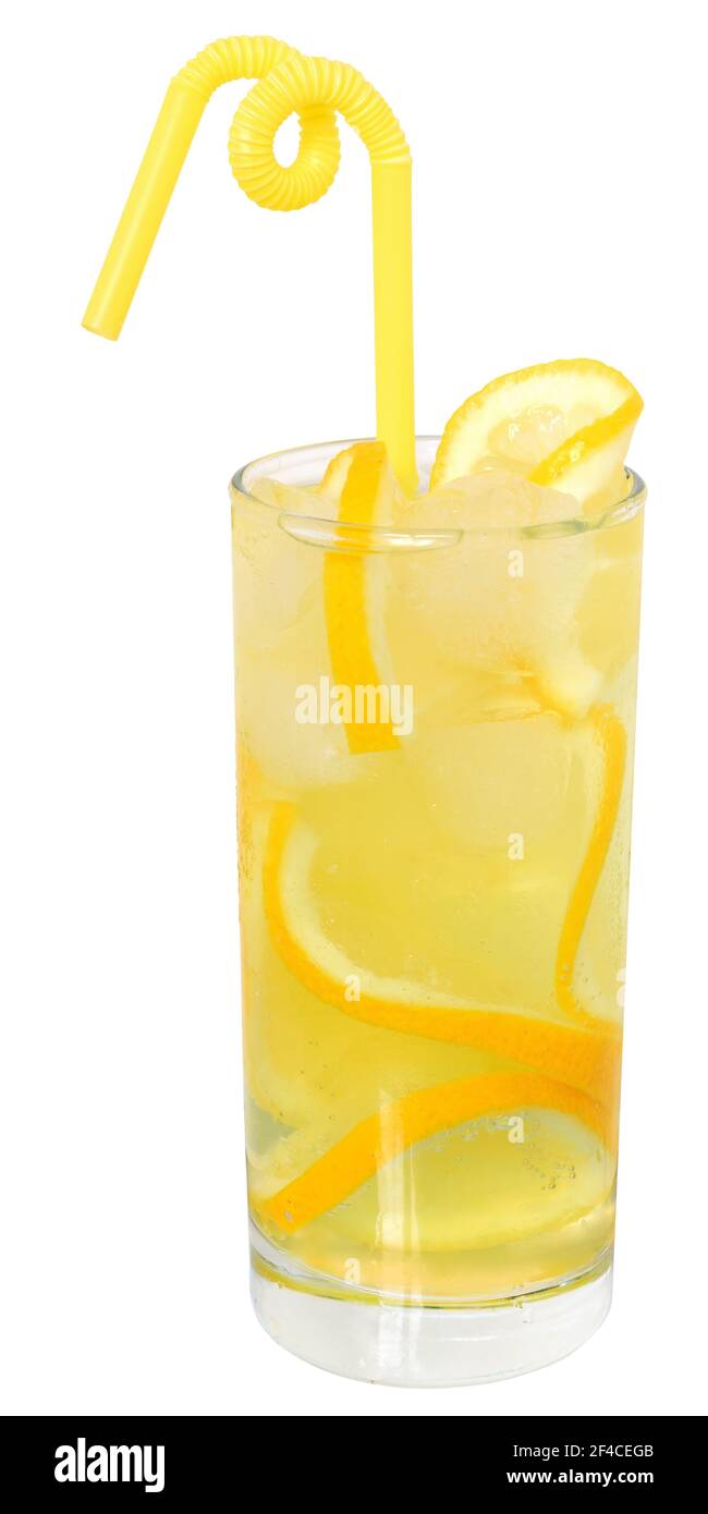 Lemonade with ice cubes on white background Stock Photo - Alamy