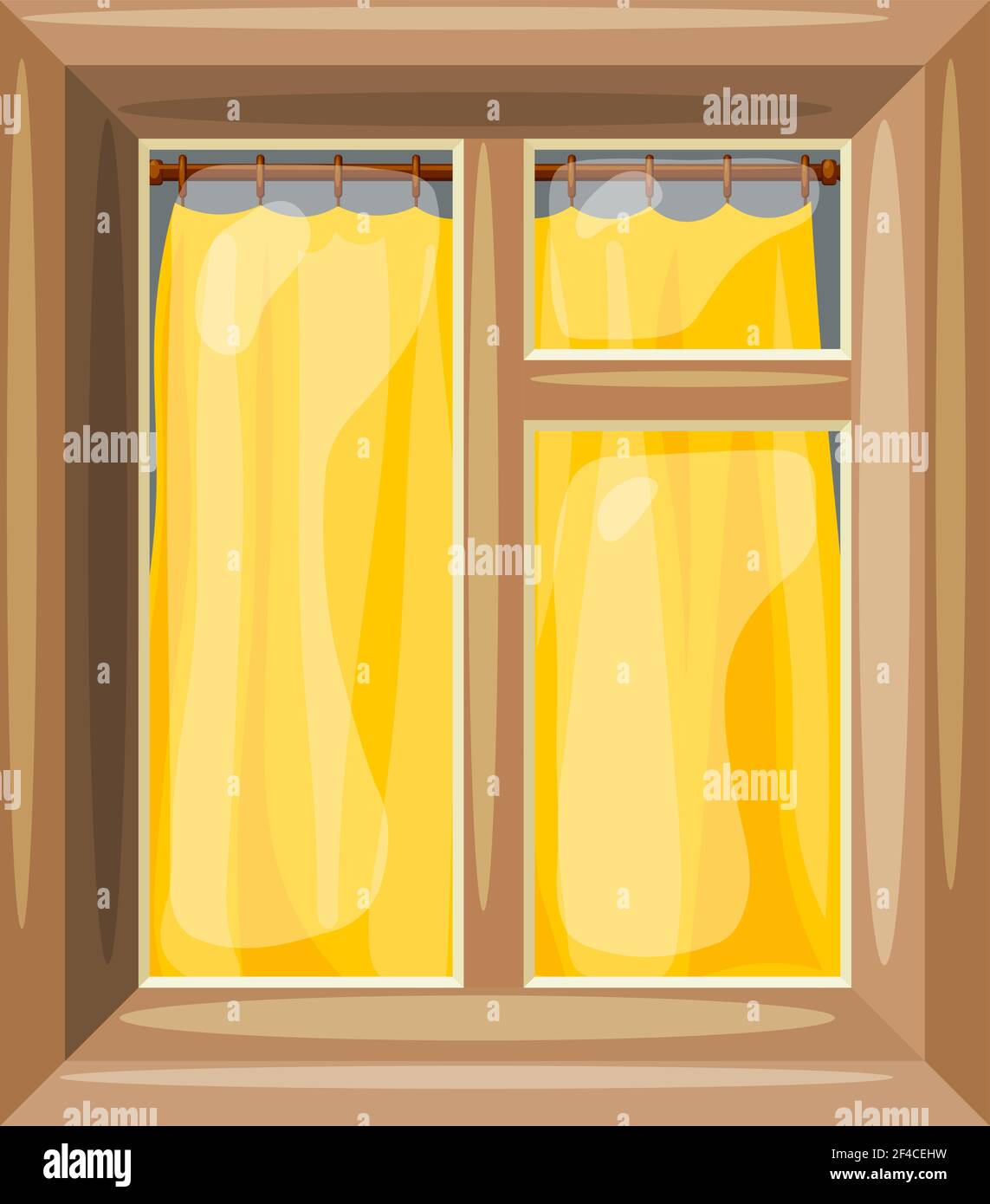 Vector illustration of abstract Cartoon windows with yellow curtain on ...