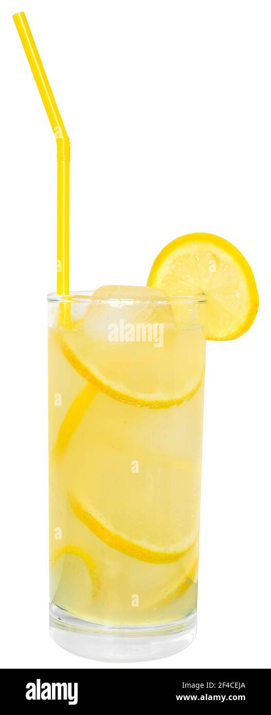 Lemonade with ice cubes on white background Stock Photo - Alamy