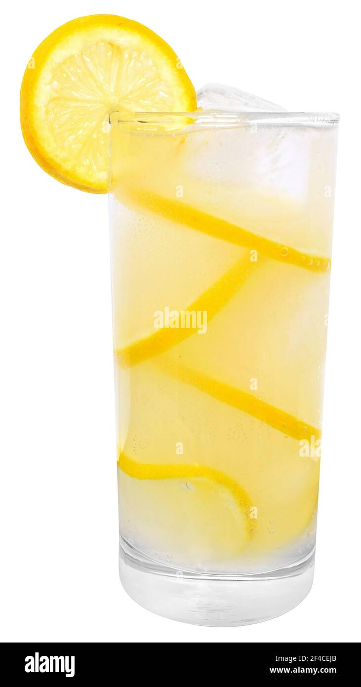 Lemonade with ice cubes on white background Stock Photo - Alamy