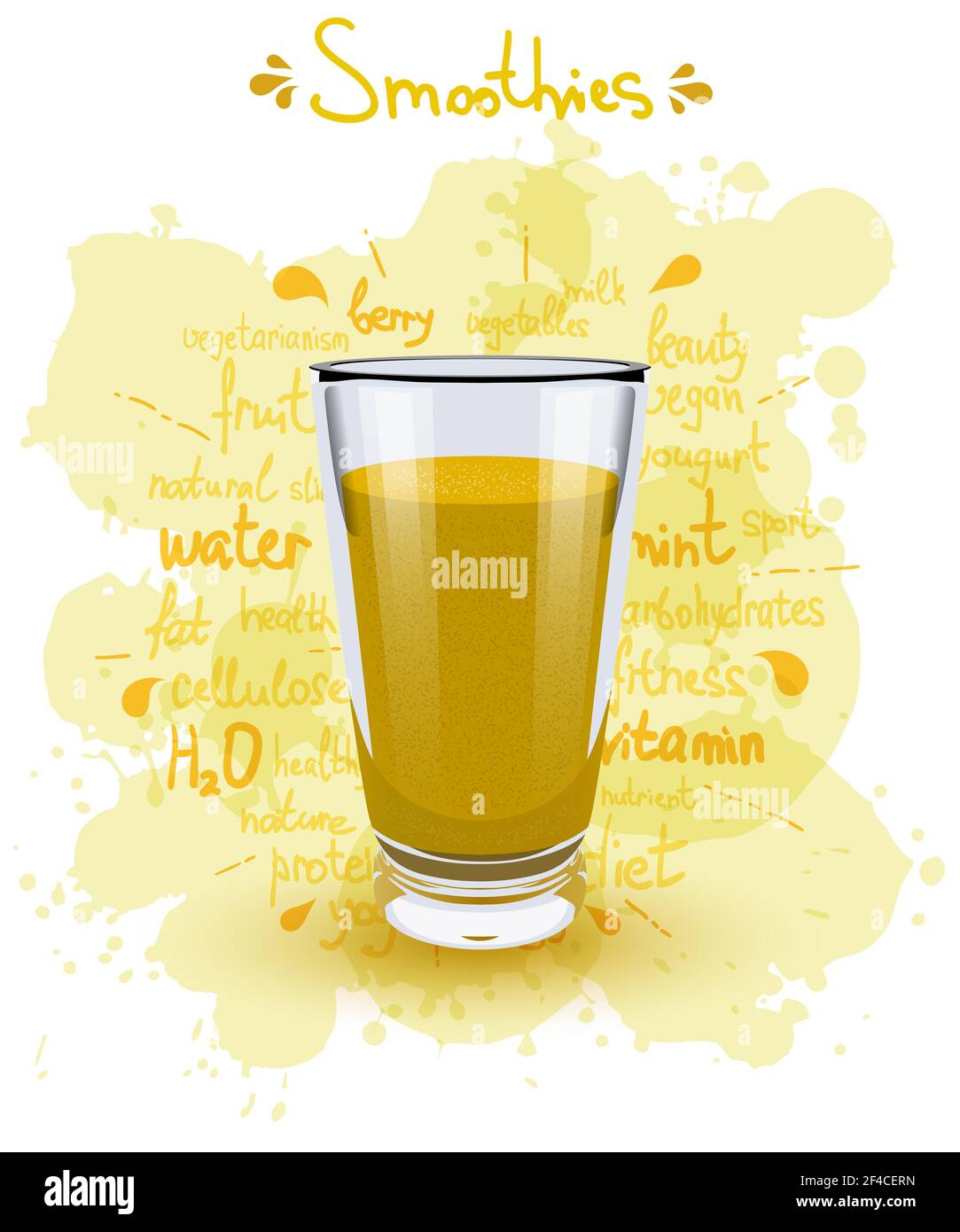 Vector illustration high glass cup with a yellow smoothies. Healthy ...