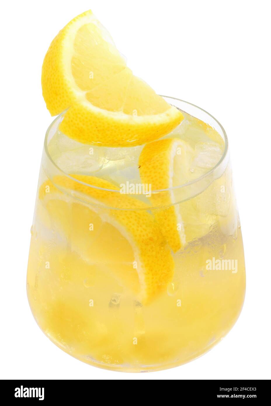 Lemonade with ice cubes and lemon isolated on white background Stock ...
