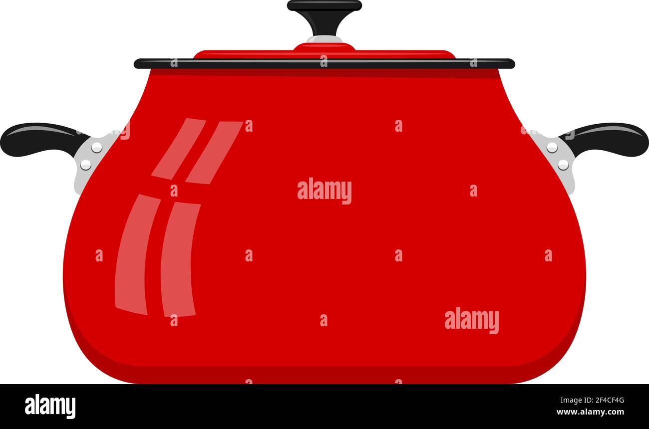 Cartoon red saucepan on a white background. Kitchen utensils. Color ...