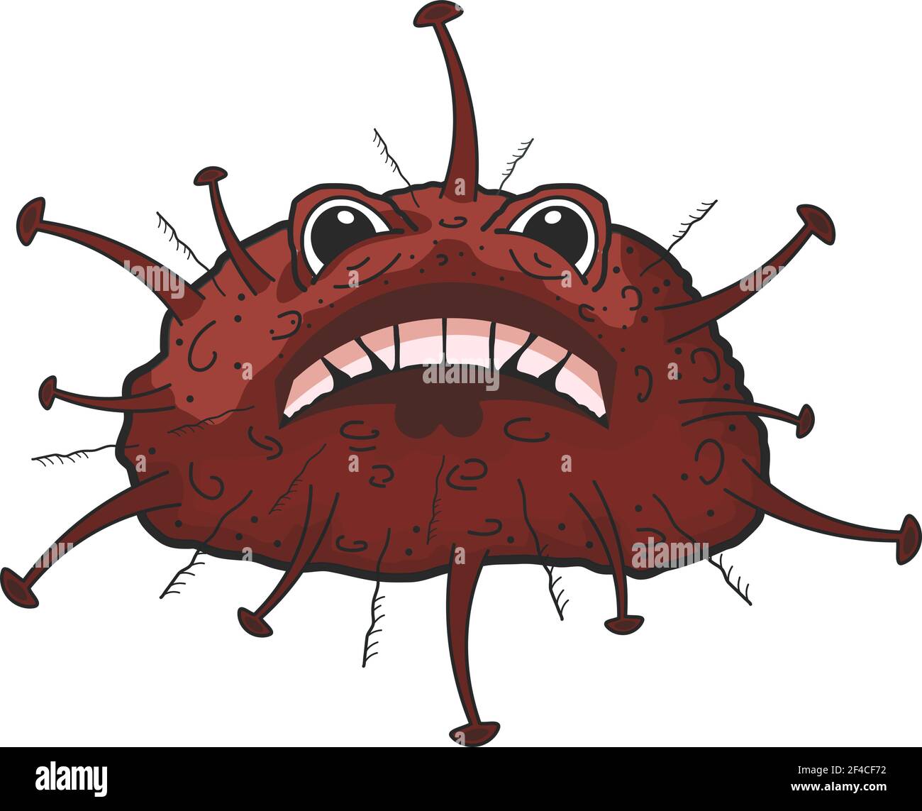 Vector illustration Cartoon red virus with eyes. Comic virus isolated ...