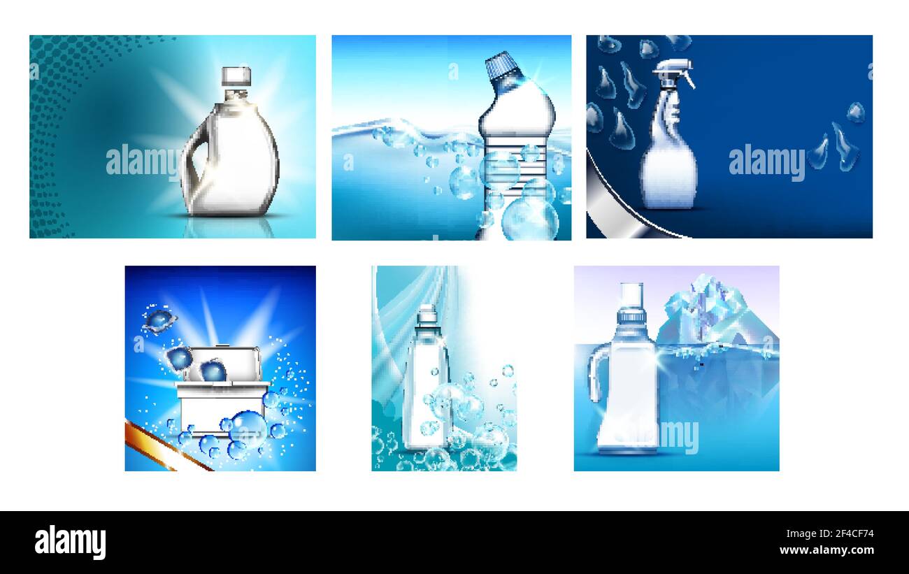 Detergent, Bleach Advertising Banners Set Vector Illustration Stock ...