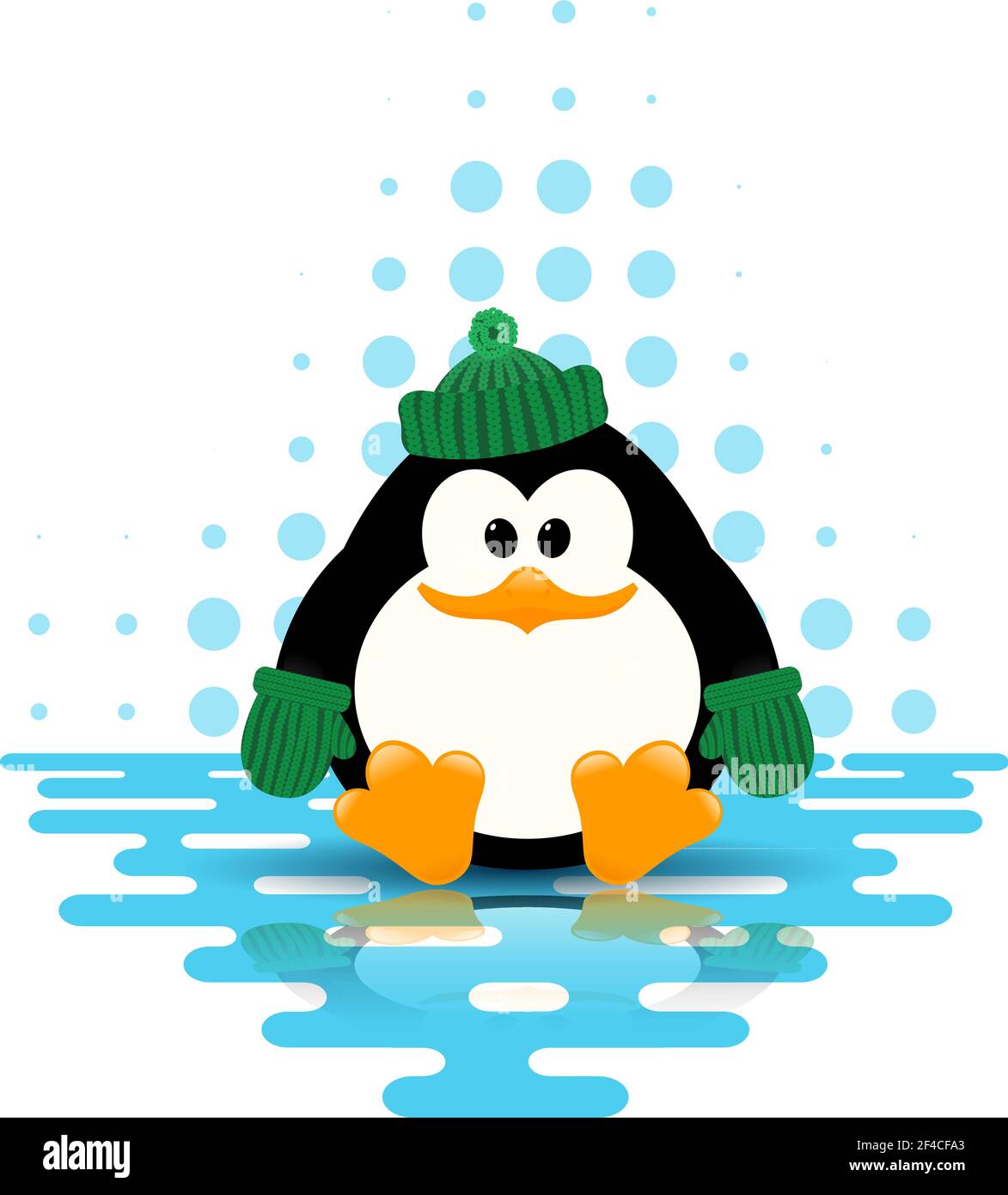 Vector illustration of a cute little penguin in a green hat and scarf ...