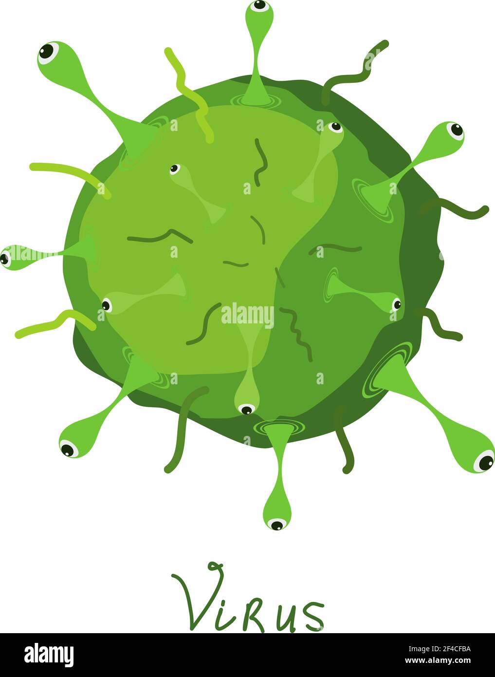 Vector illustration Cartoon green virus. Comic virus isolated on white ...