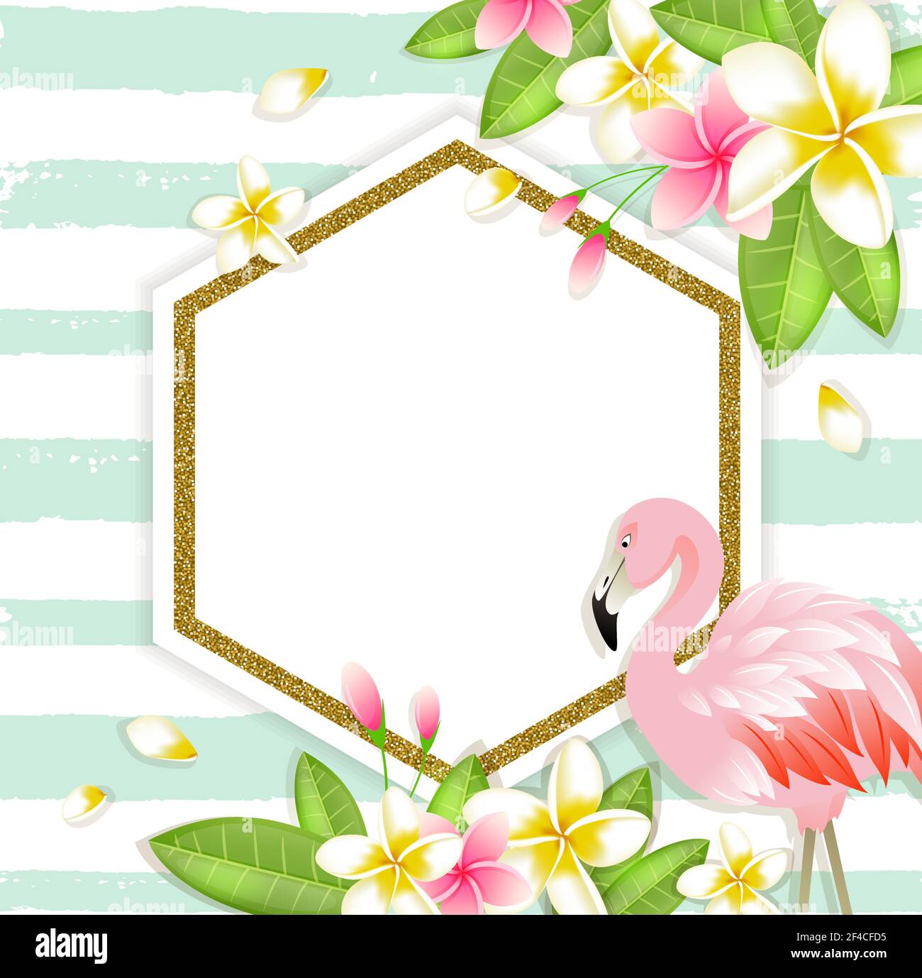 Summer vector tropical background with plumeria flowers, green leaves ...