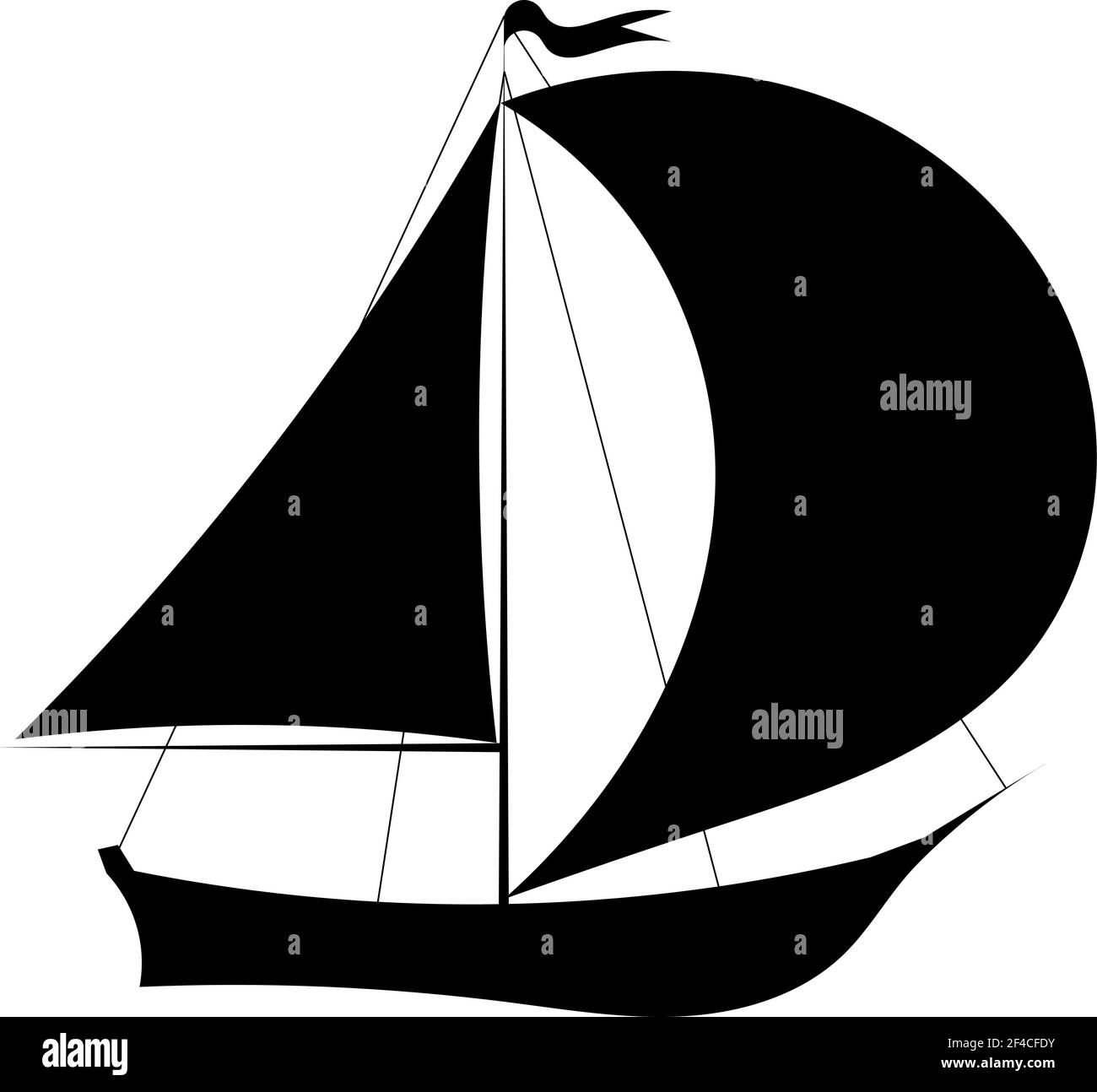 Vector illustration of black silhouette of sailing yacht on a white ...