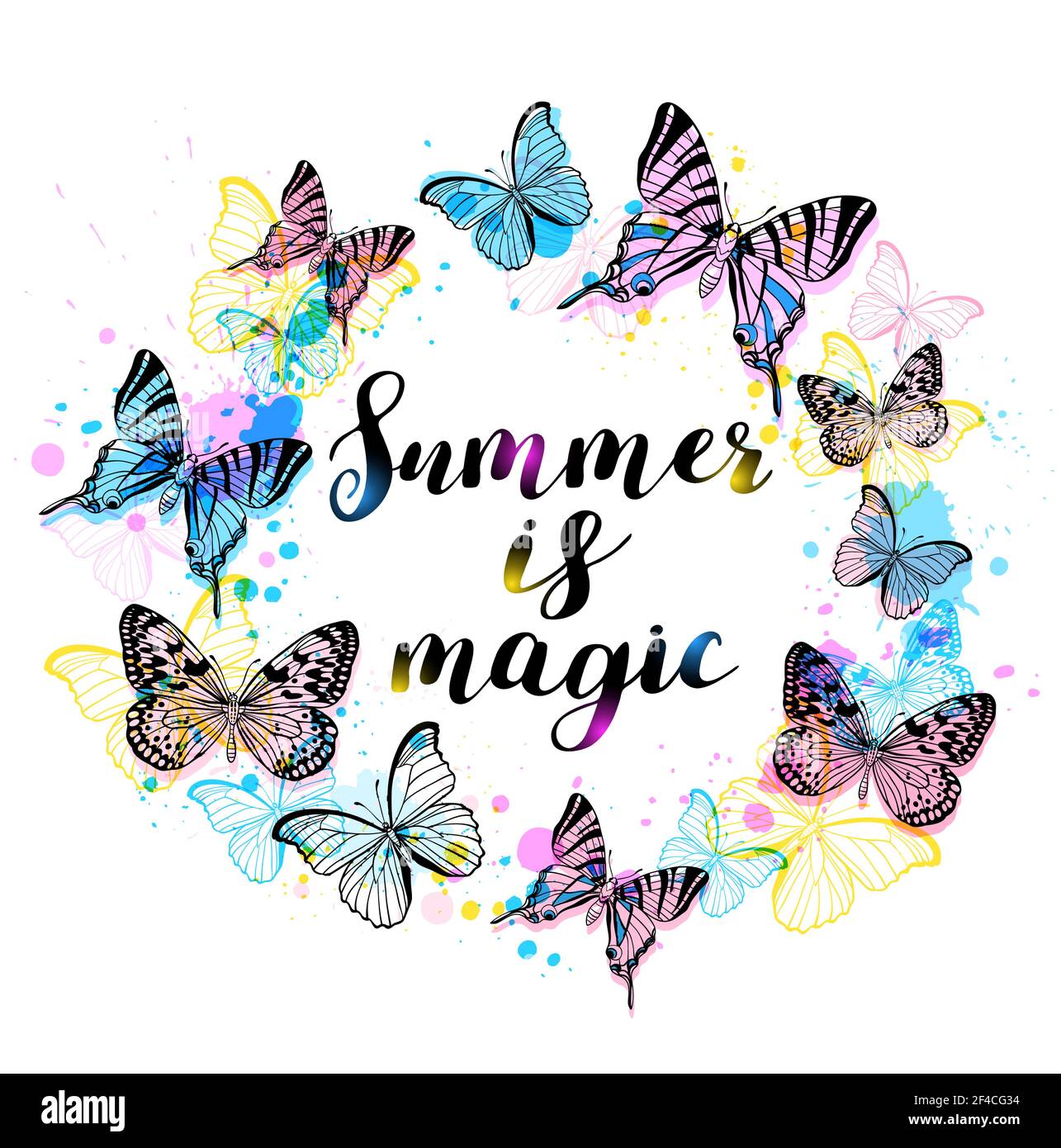 Decorative summer abstract vector background with butterflies. Summer ...