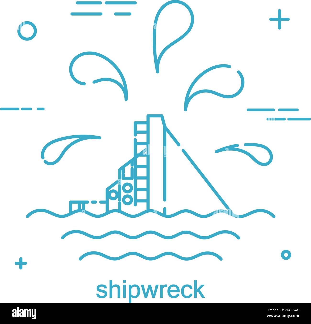 Disaster Nautical ship in a linear style. Line icon. Isolated on white ...