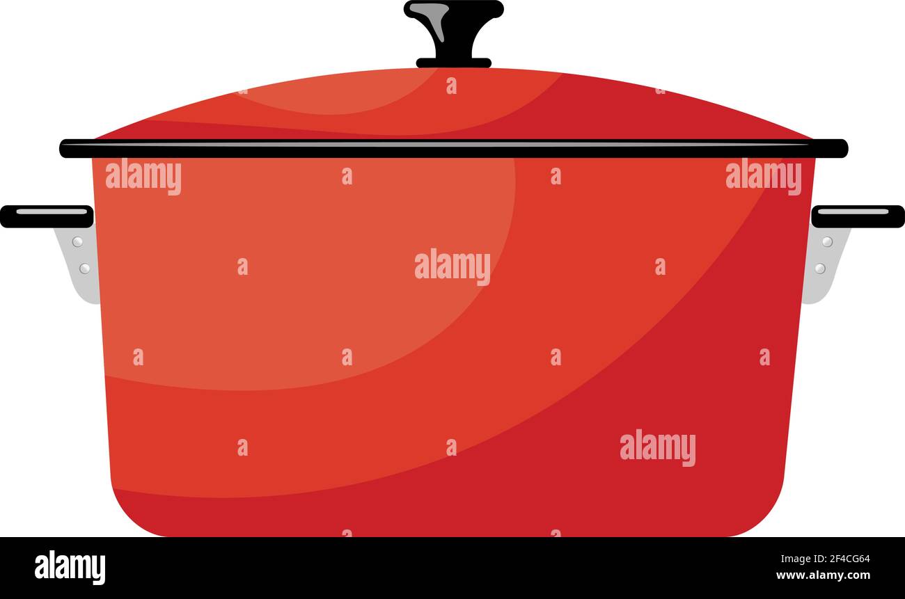 Cartoon red saucepan on a white background. Kitchen utensils. Color ...