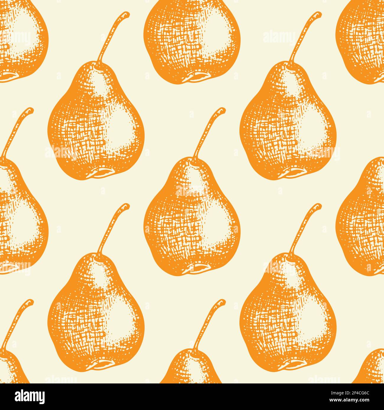 Autumn seamless pattern with orange pears. Hand drawn seasonal vector ...