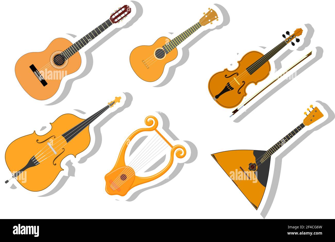 Set of color vector Cartoon musical instruments on a white background ...
