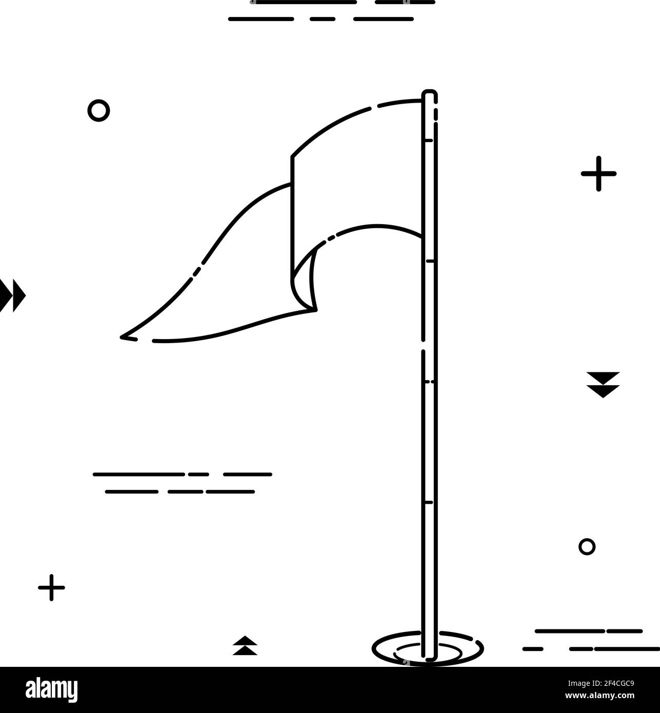 Black linear icon of a golf course flag on a white background. Vector ...