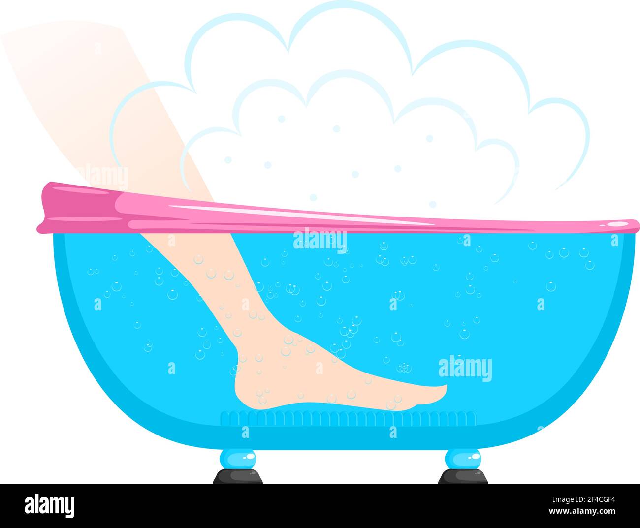 Vector illustration of a hot bath. Female legs in the whirlpool bath ...