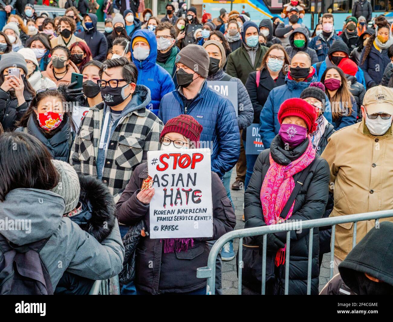 New York, New York, USA. 19th Mar, 2021. Crowd at Stop The Hate rally ...