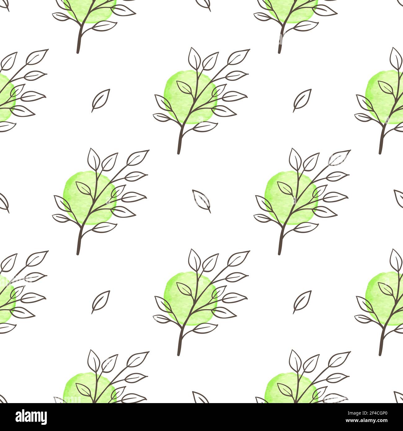 Hand drawn doodle green spring floral seamless pattern with leaves and ...