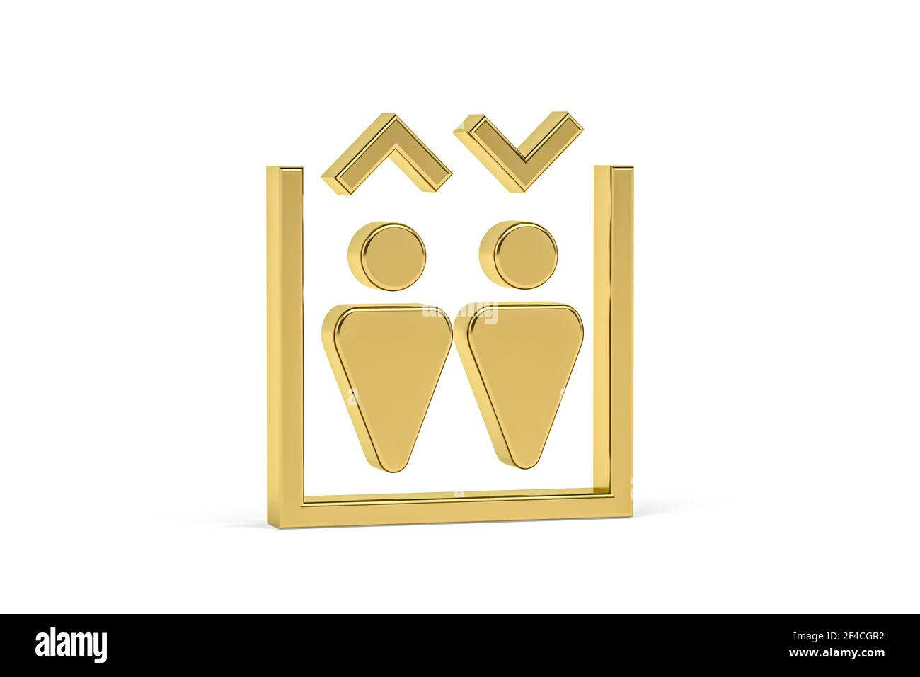 Golden 3d elevator icon isolated on white background - Signs at the ...