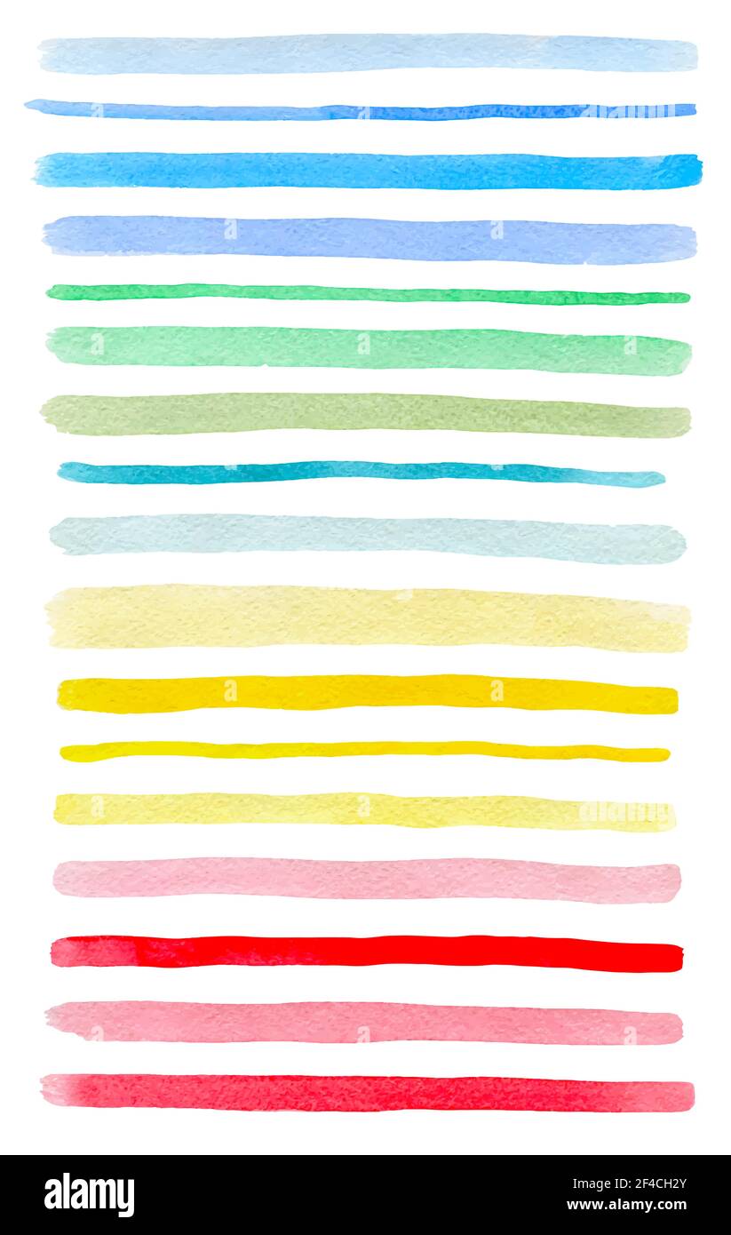 Set of colorful watercolor lines isolated on a white background. Blue ...