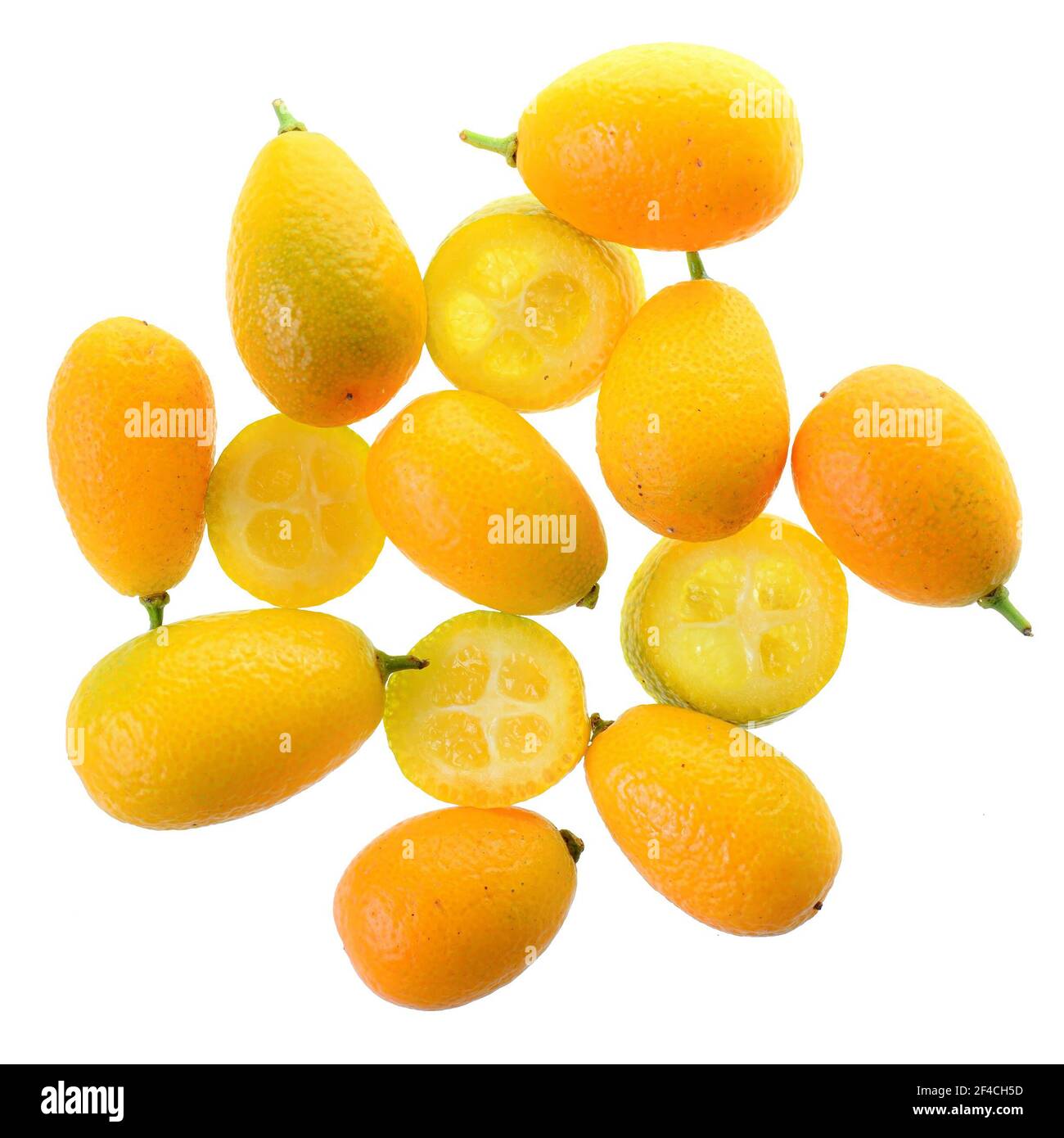 Group of fresh kumquat close up top view isolated on white background ...