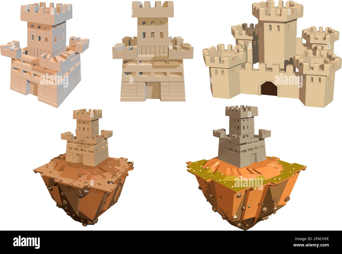Vector color set of castles and islands on a white background. Abstract ...