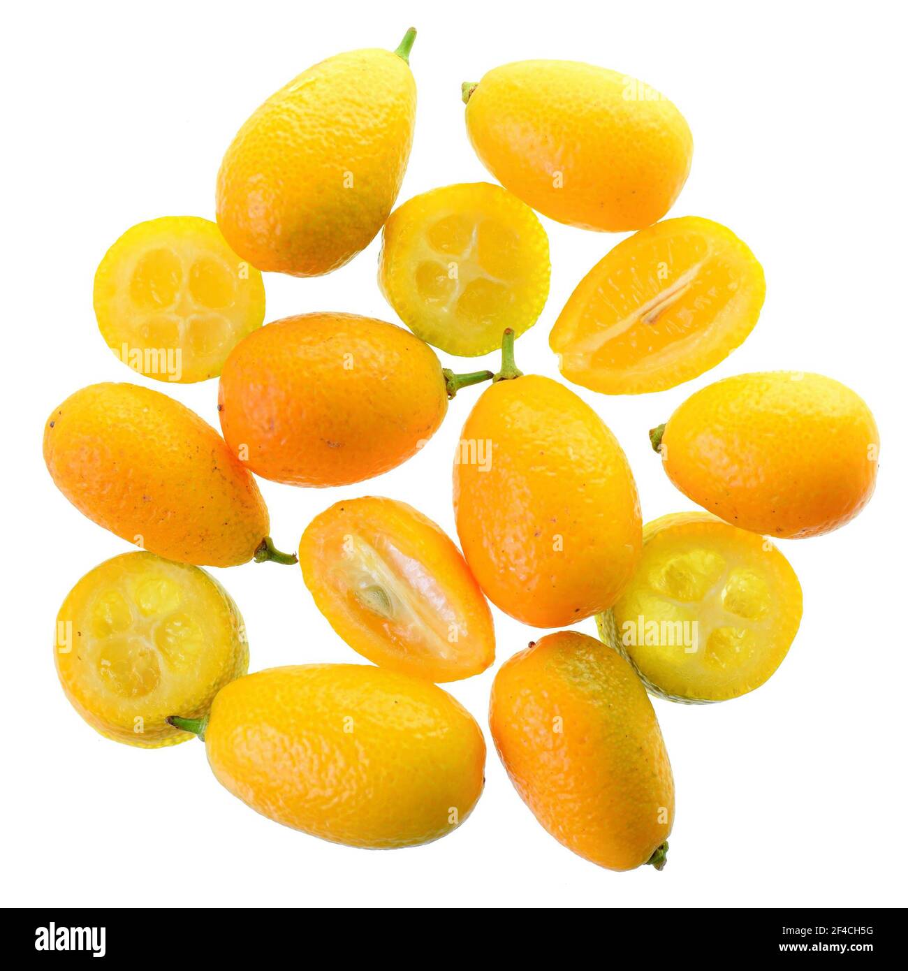 Group of fresh kumquat close up top view isolated on white background ...