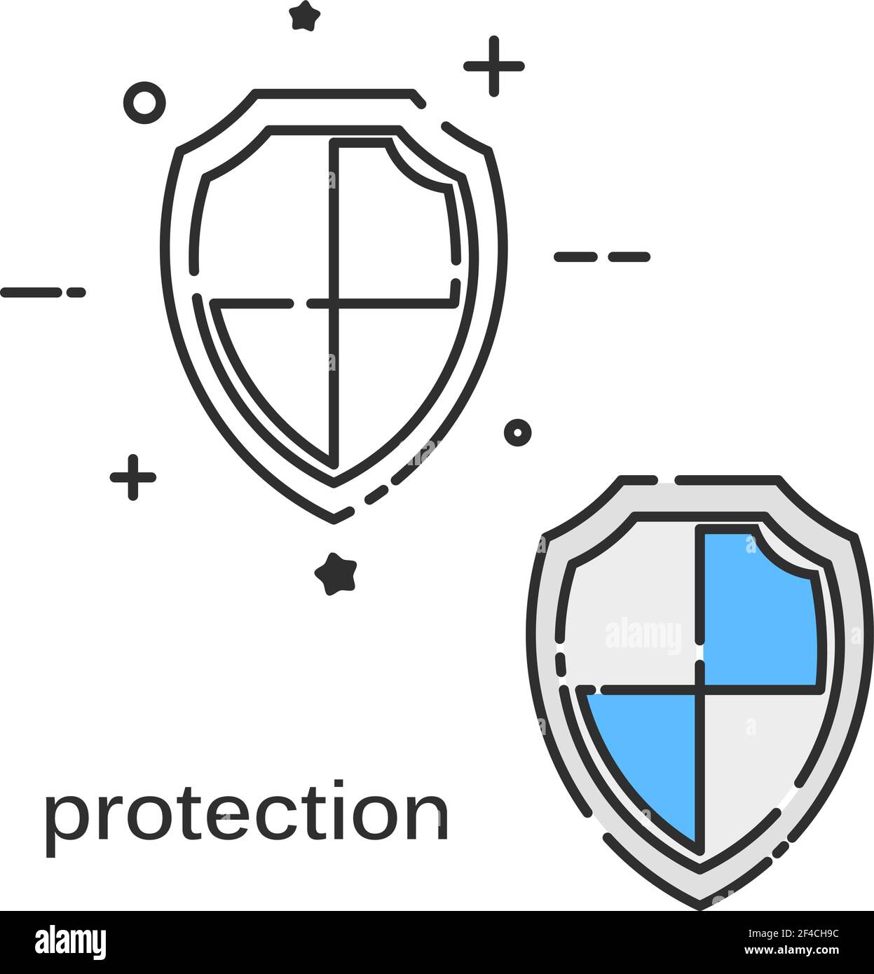 Flat simple linear shield icon on a white background. Symbol of ...